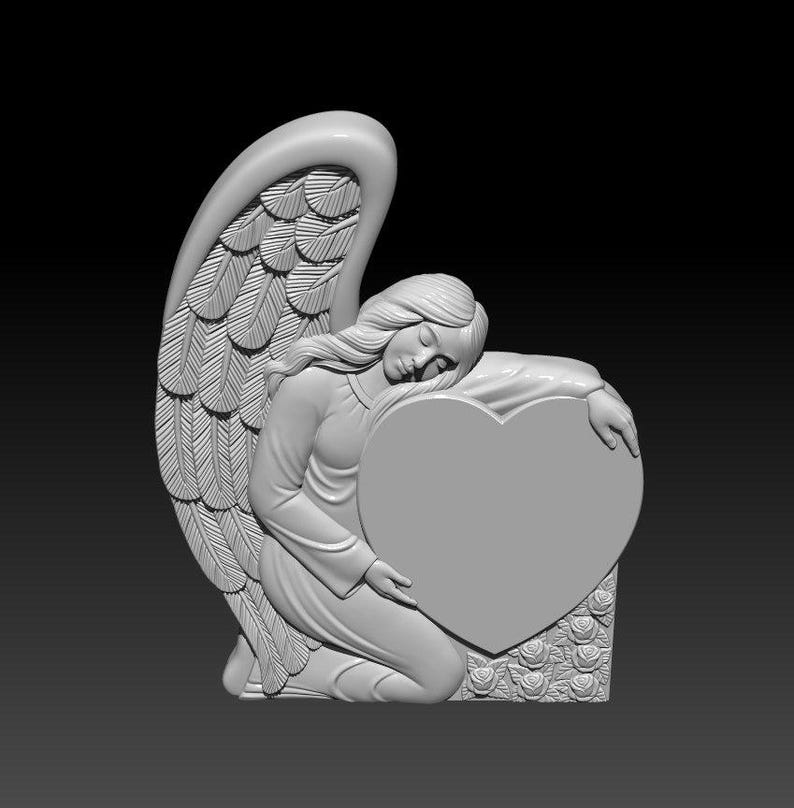 Tombstone Angel With Heart and Roses 3D STL Model for CNC Router Aspire ...