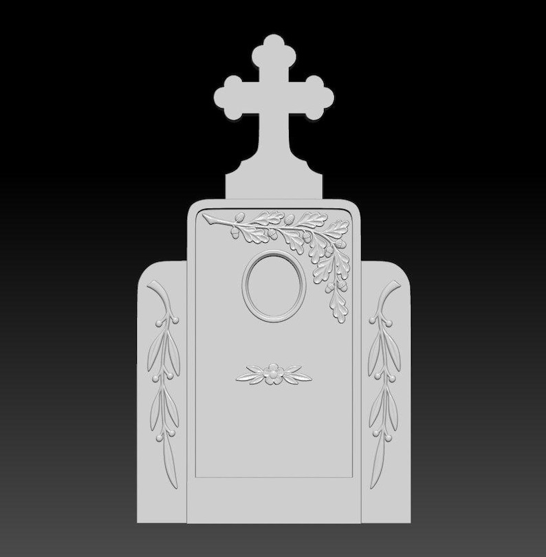 Tombstone With Oak Branch, 3D STL Model for CNC Router, Headstone Stl ...