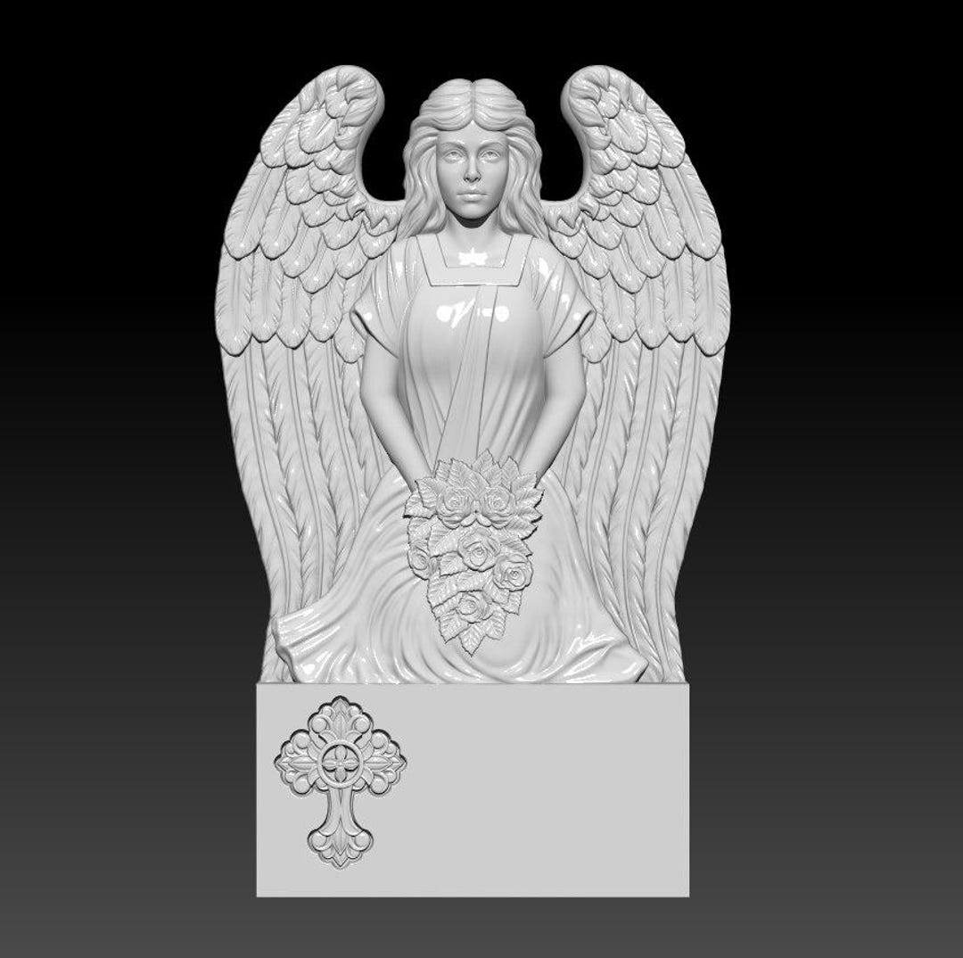 Gravestone Angel With a Bouquet of Flowers, 3D STL Model for CNC Router ...