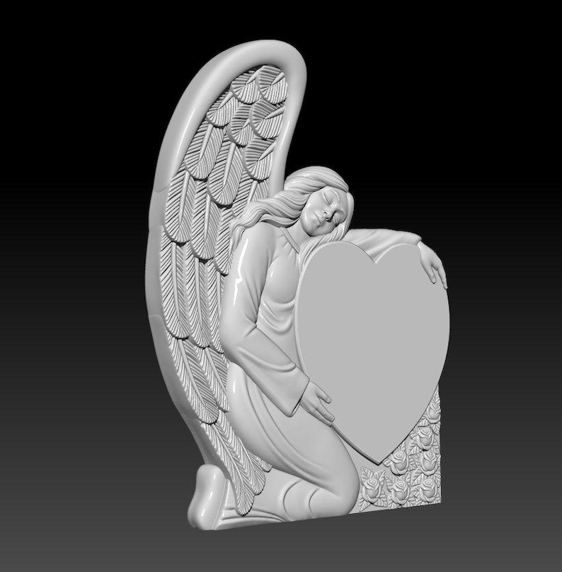 Tombstone Angel With Heart and Roses 3D STL Model for CNC Router Aspire ...