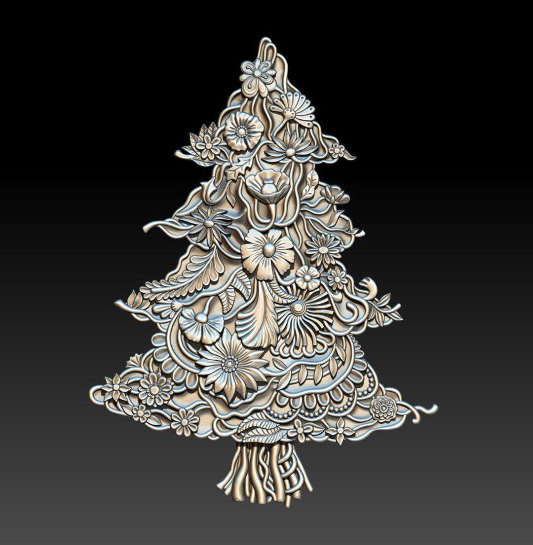 Christmas Tree With Flowers 3D Model STL File, Bas-relief for CNC ...