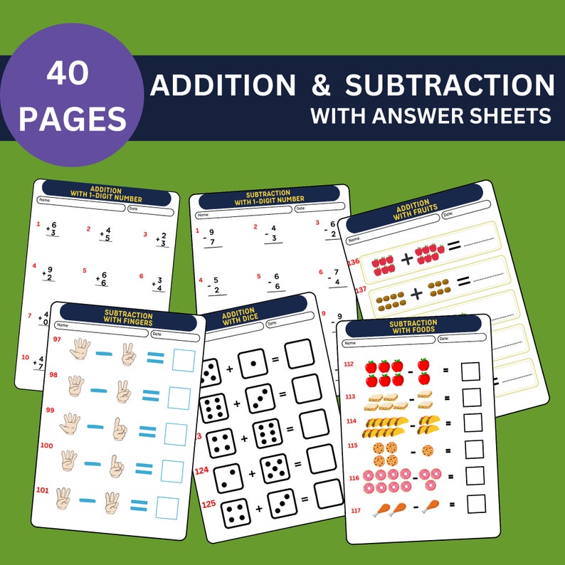 Math Printable Addition & Subtraction Worksheets With Answers, Grade 1 ...