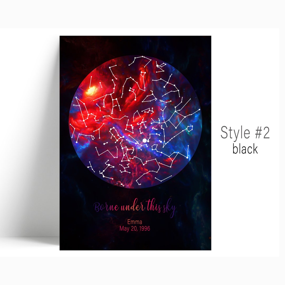 Star Map Print Custom by Date, PRINTABLE Star Chart Poster, Astronomy ...