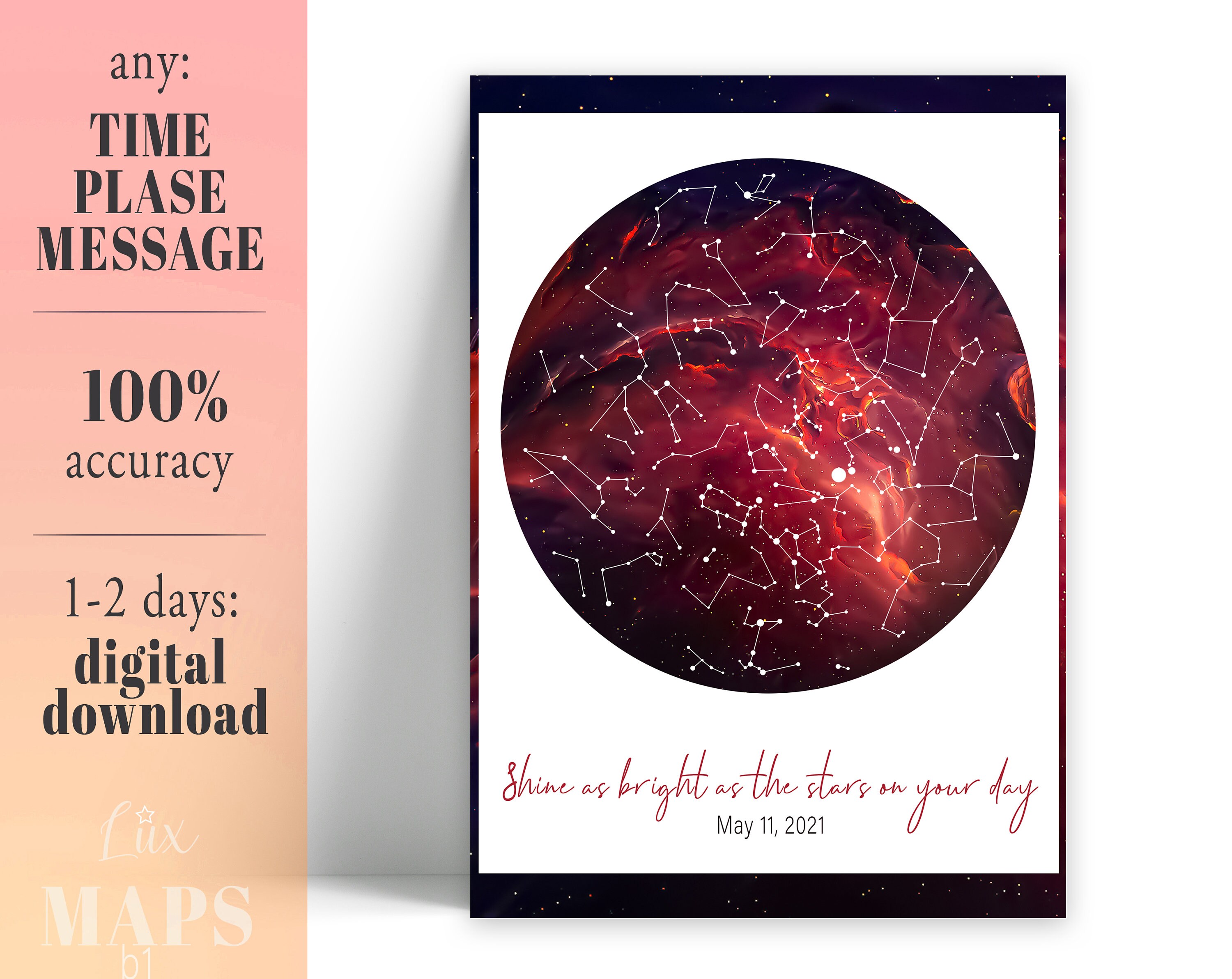 Custom Star Map, REAL Night Sky Print, Star Map Printable ...