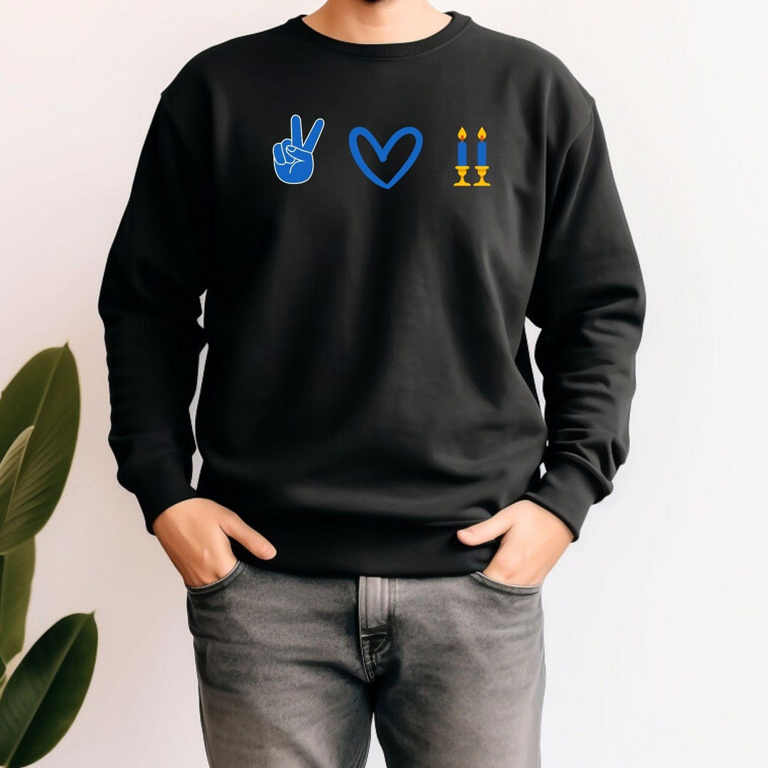 Funny Jewish Peace Love Shabbat Candles Crewneck Sweatshirt, Shabbat ...