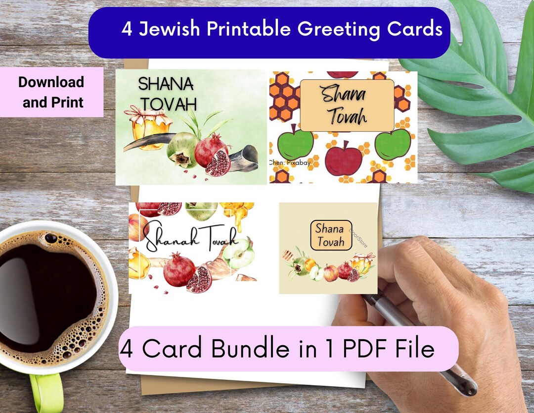 4 Printable Rosh Hashanah Greeting Cards, Digital Greeting Cards ...