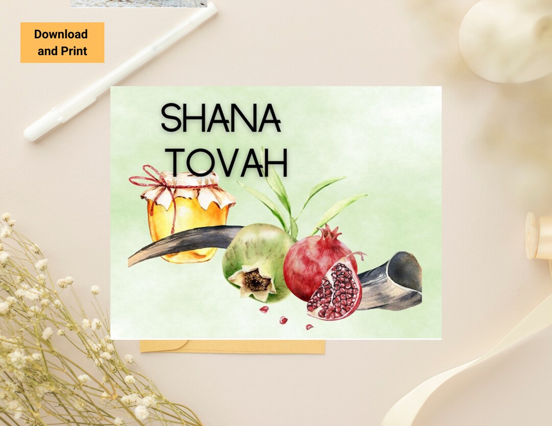Printable Greeting Cards, Digital Greeting Cards, Green Shana Tovah ...