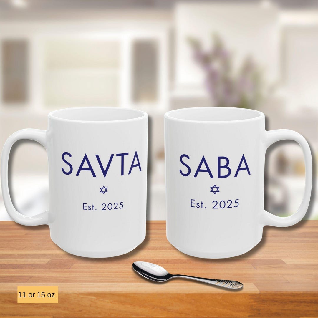 Hebrew Grandparents Savta Saba Yiddish Bubbie & Zayde Coffee Mug Set ...