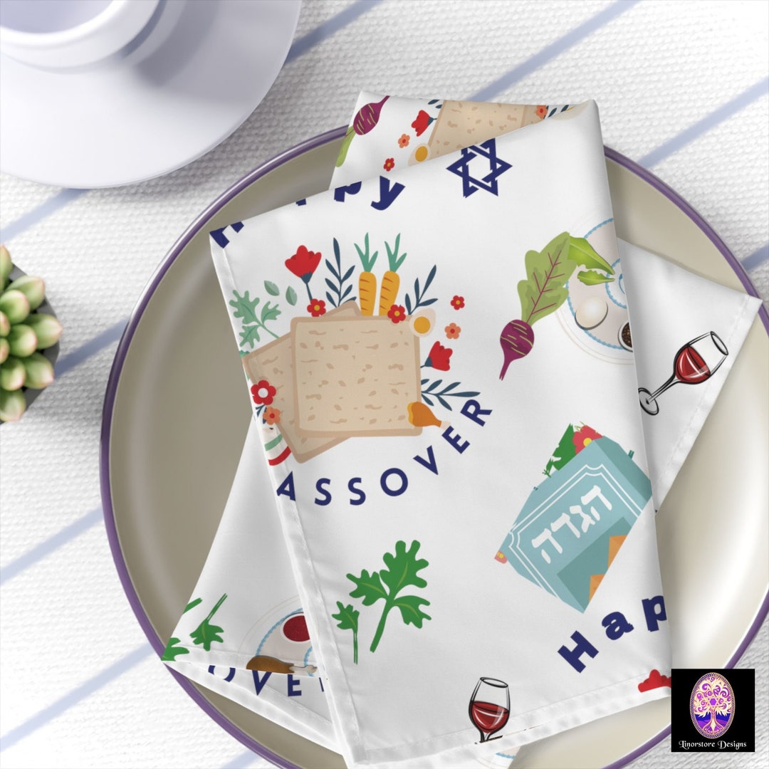 Happy Passover Seder Cotton Napkins, Jewish Table Decor, 4 Holiday ...