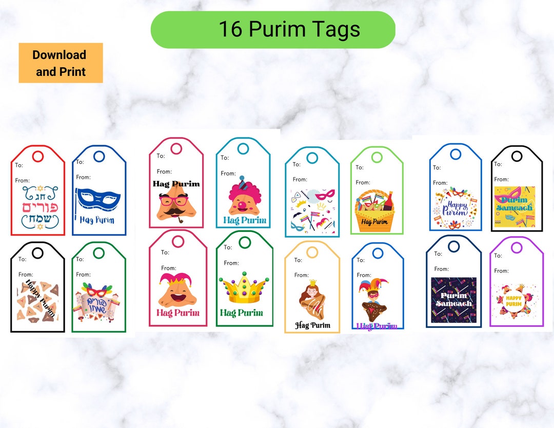 Purim Gift Tags, Digital Tags, Purim Sameach, Gift Tags, Do It Yourself ...