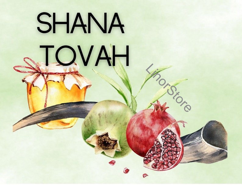 Printable Greeting Cards, Digital Greeting Cards, Green Shana Tovah ...