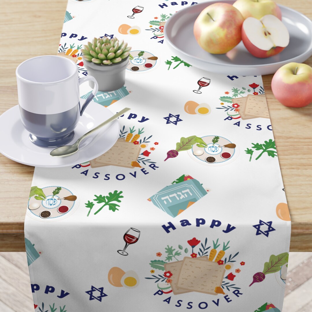 Passover Flowers Table Runner, Festival of Matzah Napkins, Jewish Table ...