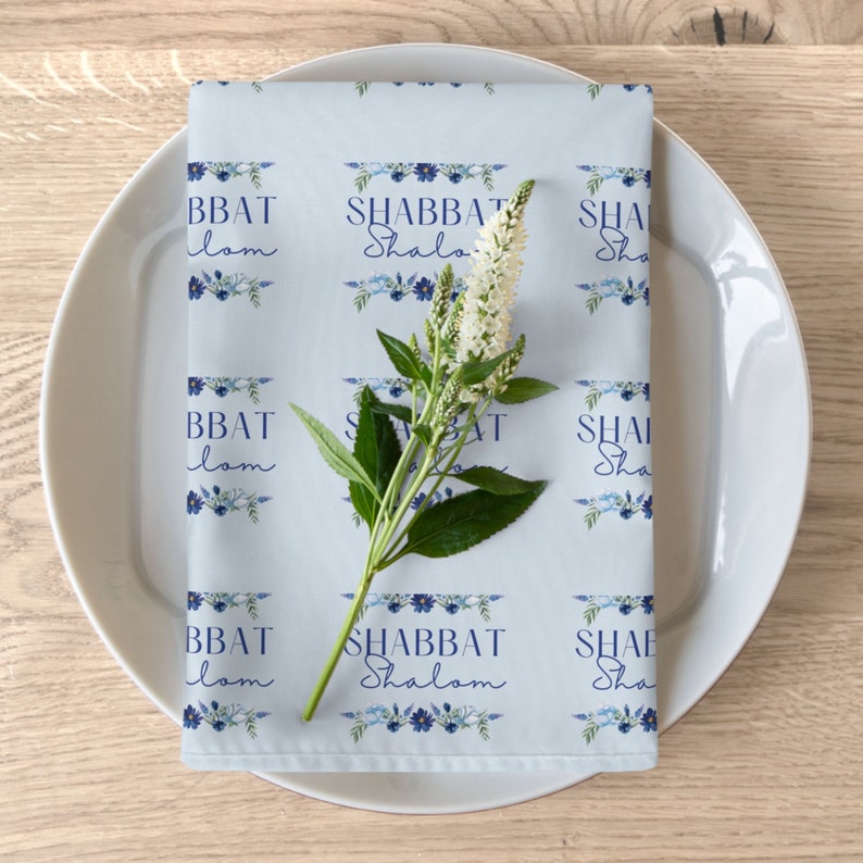 Shabbat Shalom Blue Floral Table Runner, Jewish Holiday Table Cover ...