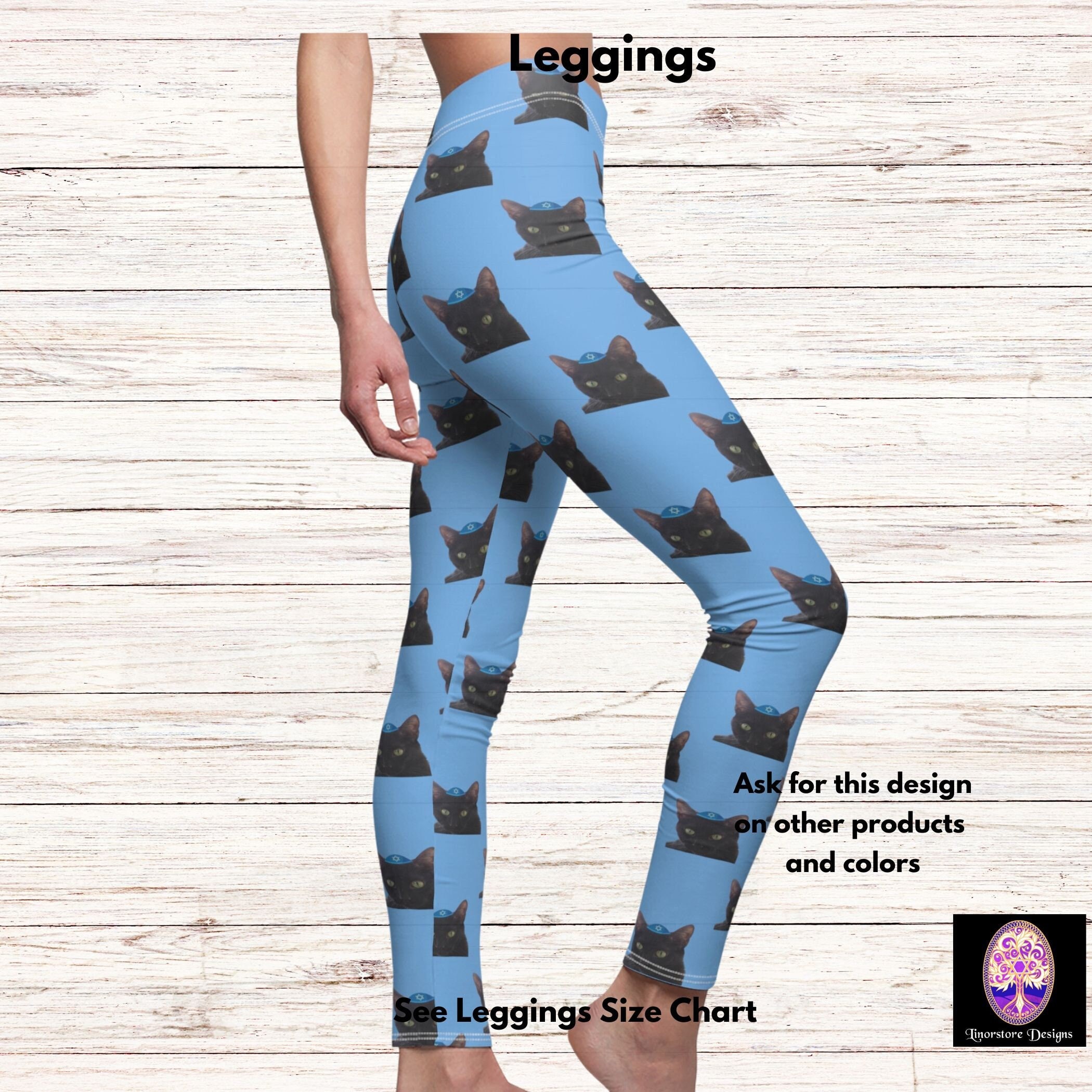 Funny Cat Wearing Kippah Leggings, Hanukkah Women's Pants Chanukah Yoga ...