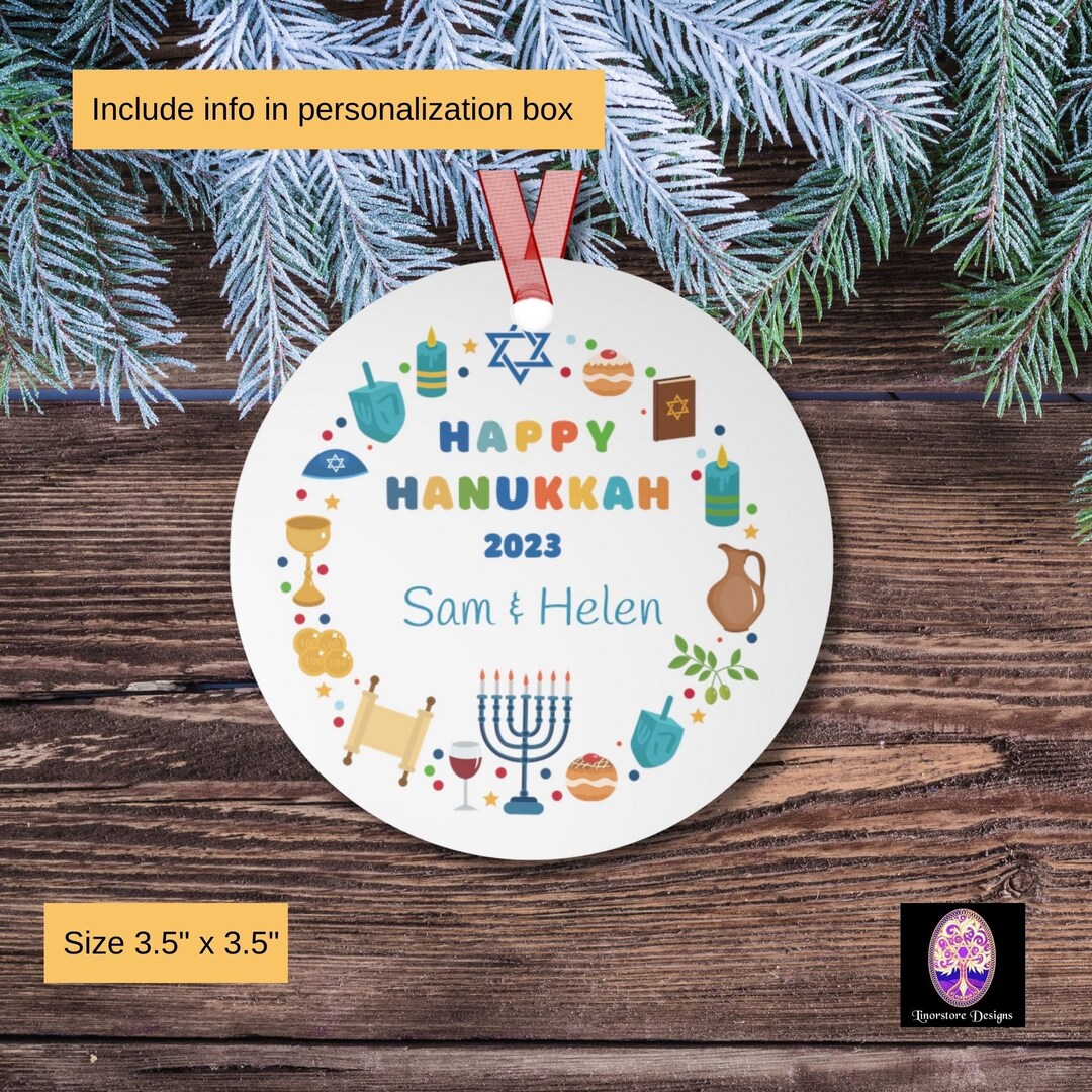 Happy Hanukkah Wreath Ornament Personalized, Personalized Gift, Family ...