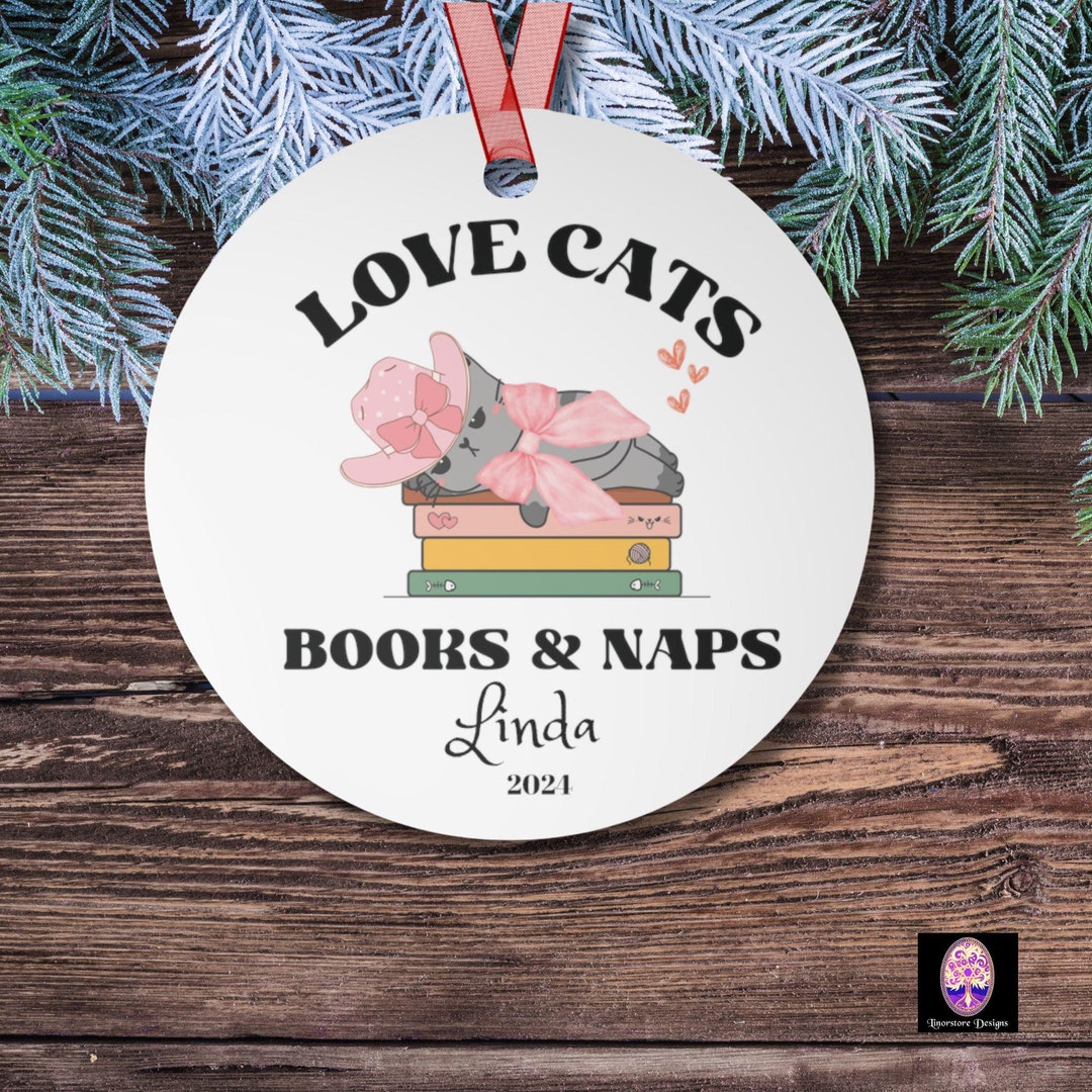 Personalized Cats Books Cat Naps, Coquette Style Ornament, Gift for Pet ...