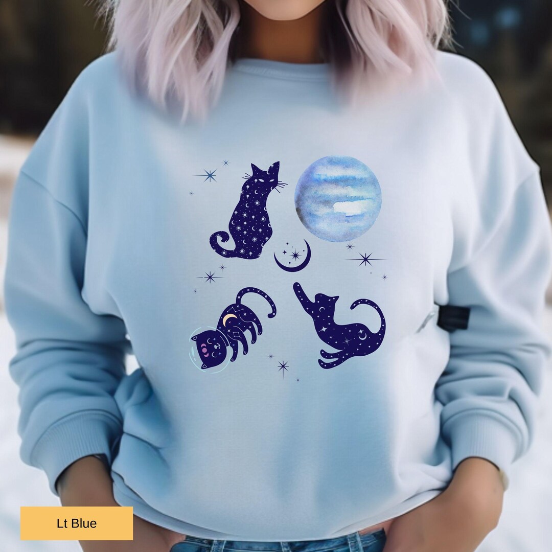 Celestial Cats and Moon Graphic Sweatshirt, Galaxy Kitty Meme Cats in ...