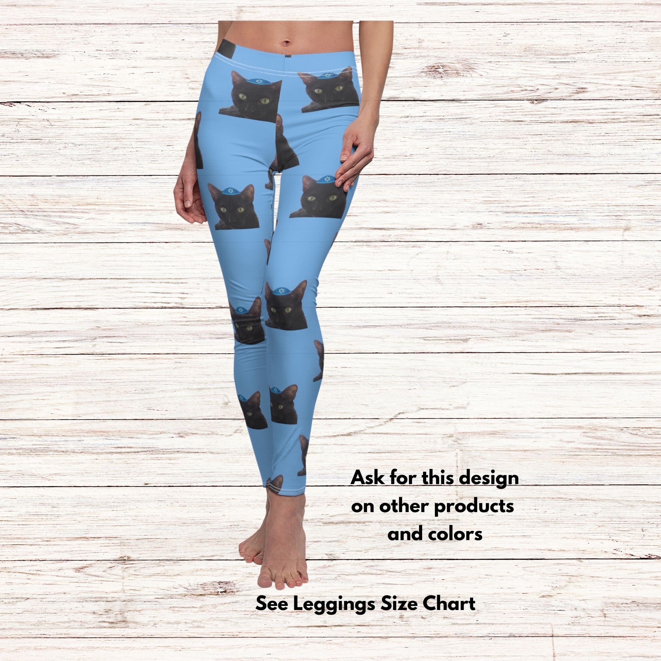 Funny Cat Wearing Kippah Leggings, Hanukkah Women's Pants Chanukah Yoga ...