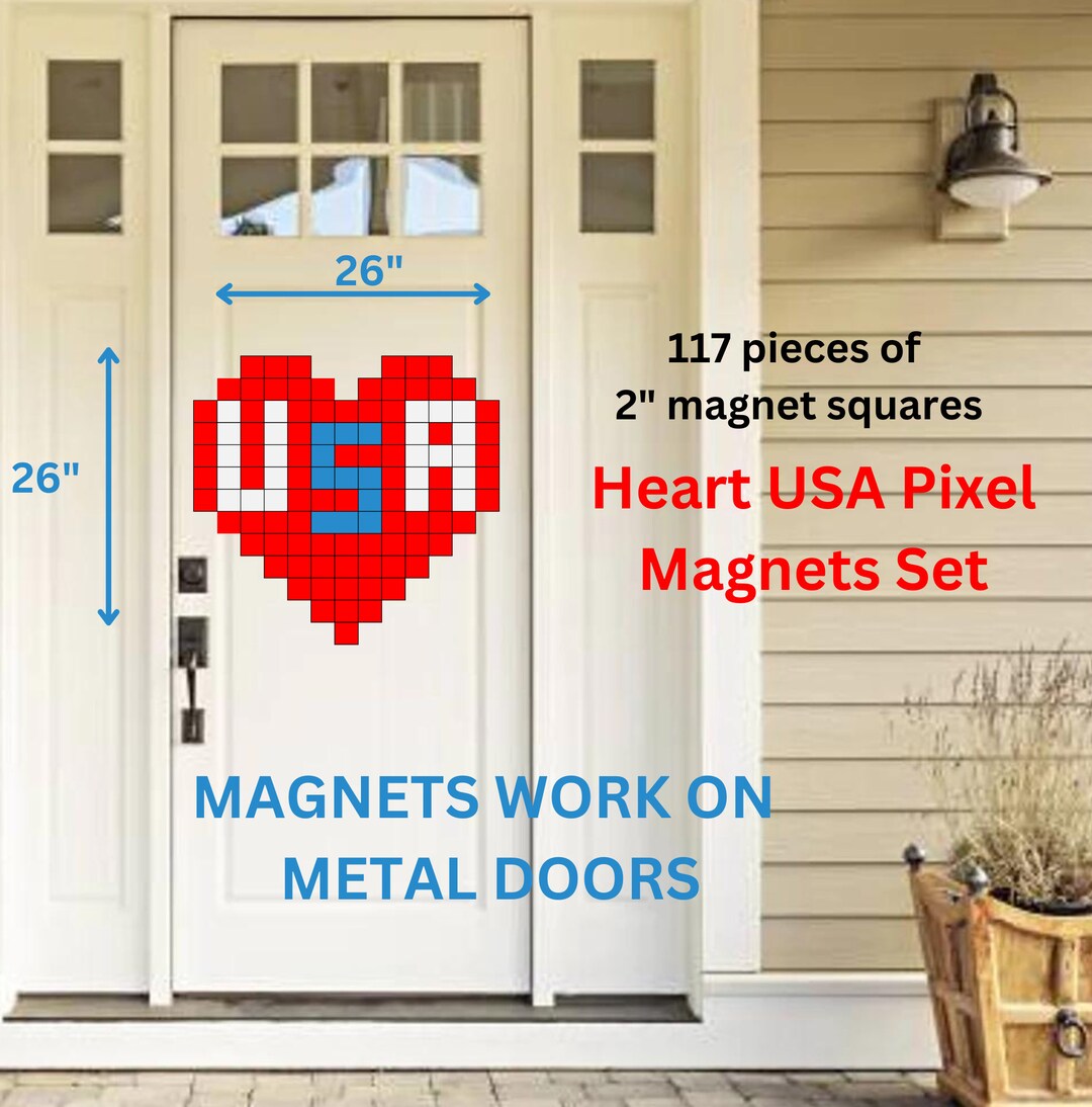 July 4 Red Heart USA Pixel Magnet Kit, 2" Magnetic Squares Set (117 ...