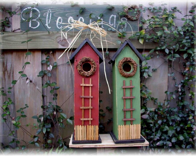 Two Primitive Folk Art Birdhouses - Etsy
