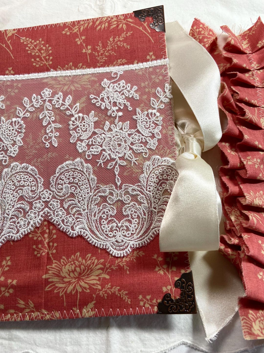 Handmade Fabric Journal Book Covers Lace Notebook Metal Corners - Etsy ...