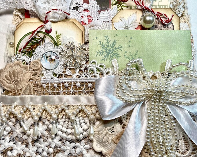 Handmade Time Card Ephemera Folio Pockets Stamped Inked Journal Holders ...