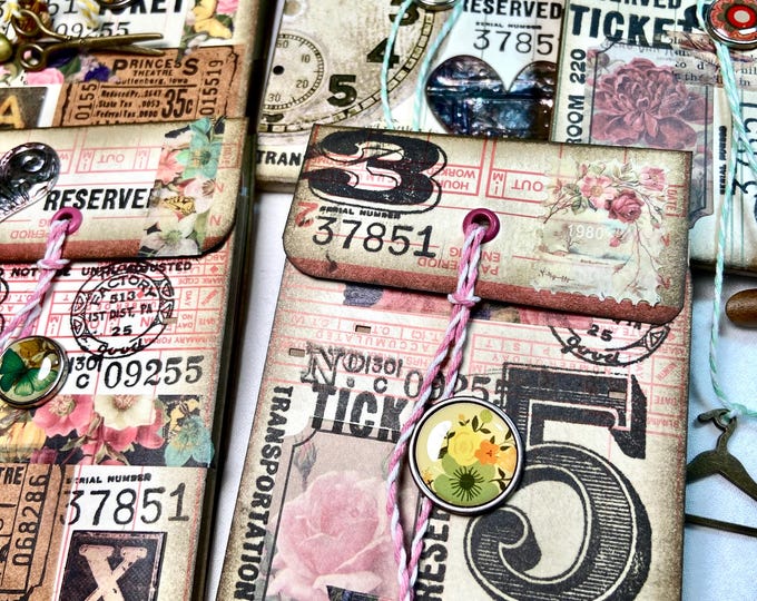 Handmade Time Card Ephemera Folio Pockets Stamped Inked Journal Holders ...