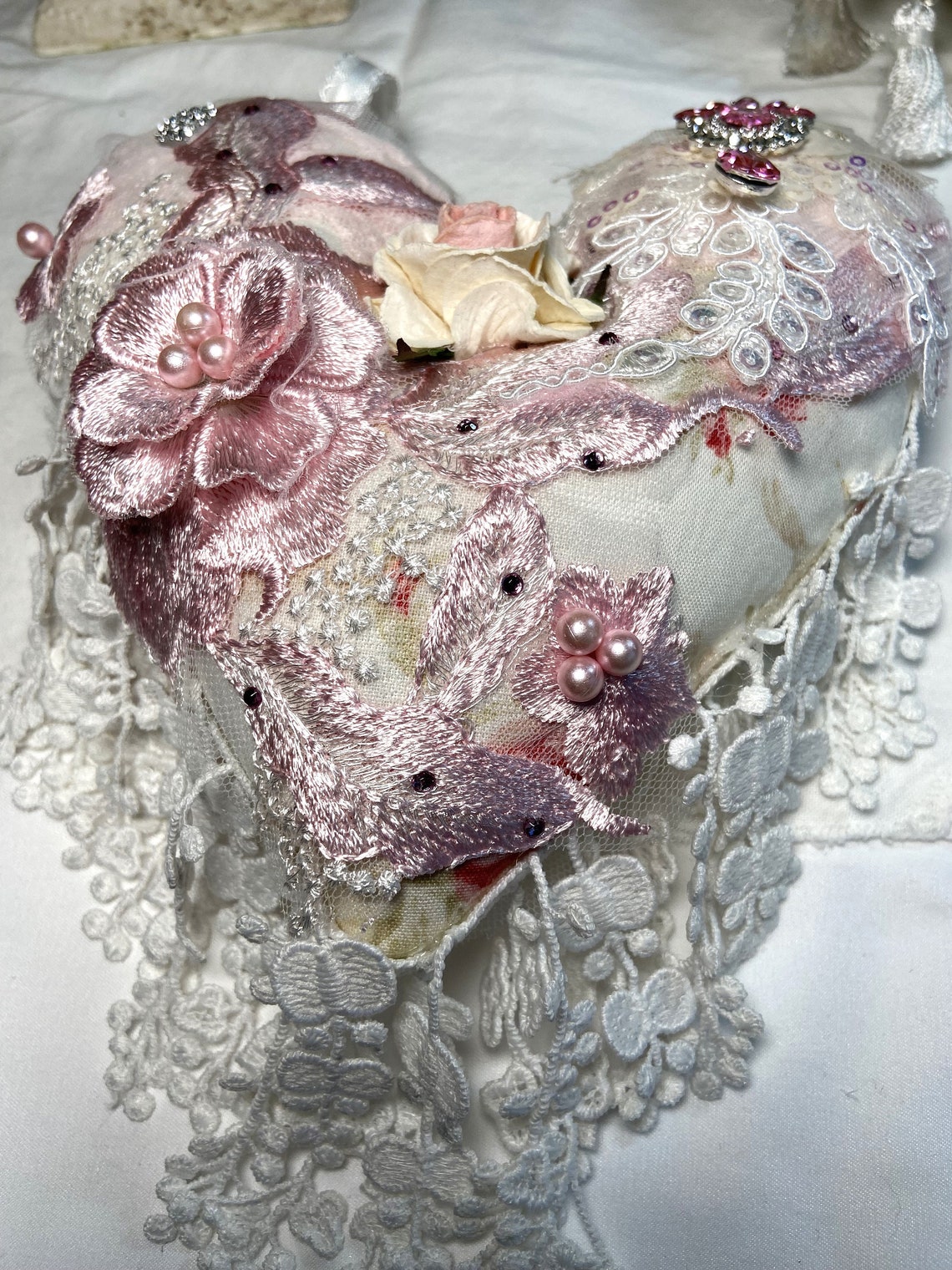 Handmade Hanging Heart Shaped Pillow Sachet Cushion Cotton Fabric ...