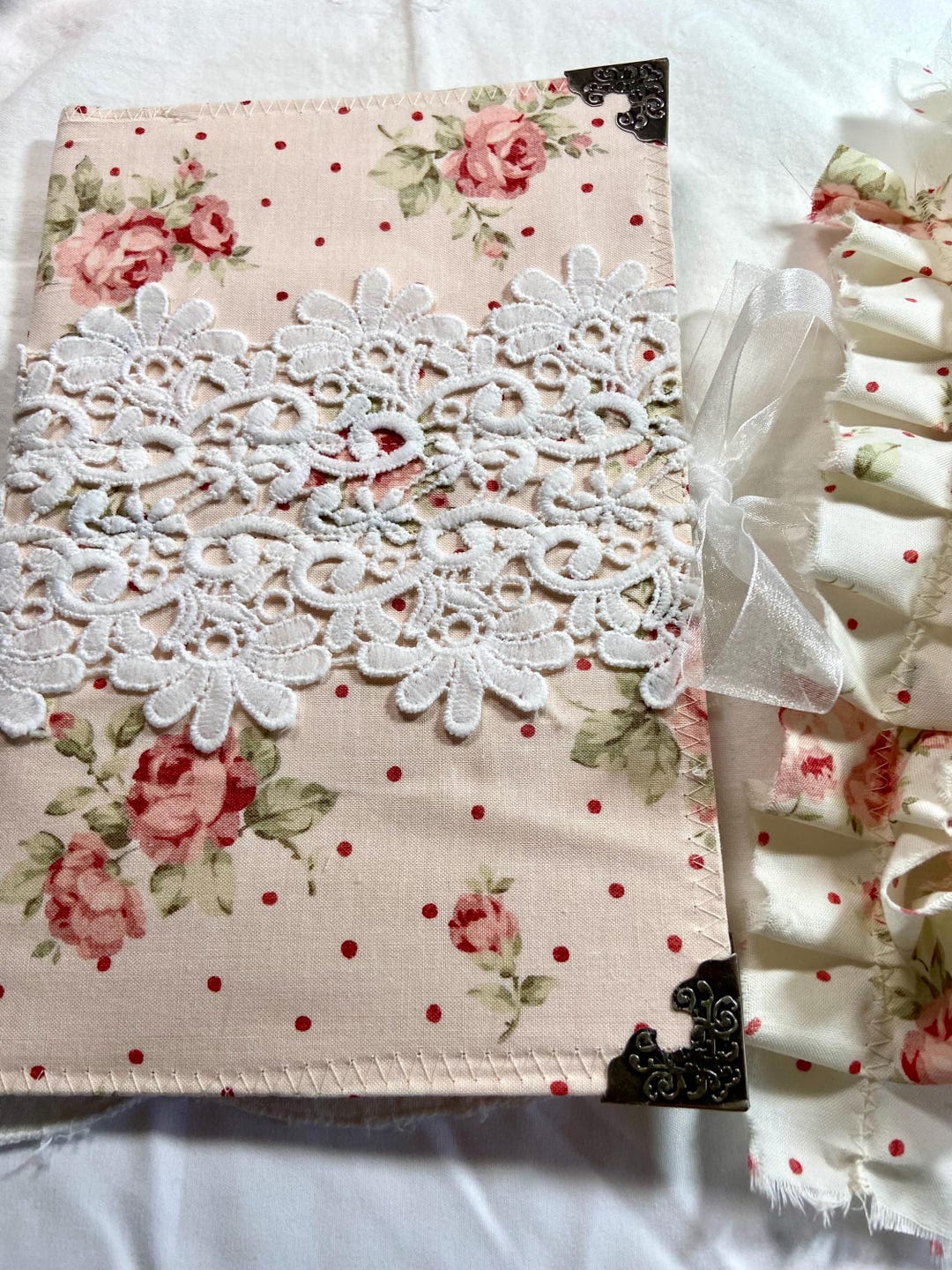 Handmade Fabric Journal Book Covers Lace Notebook Metal Corners - Etsy