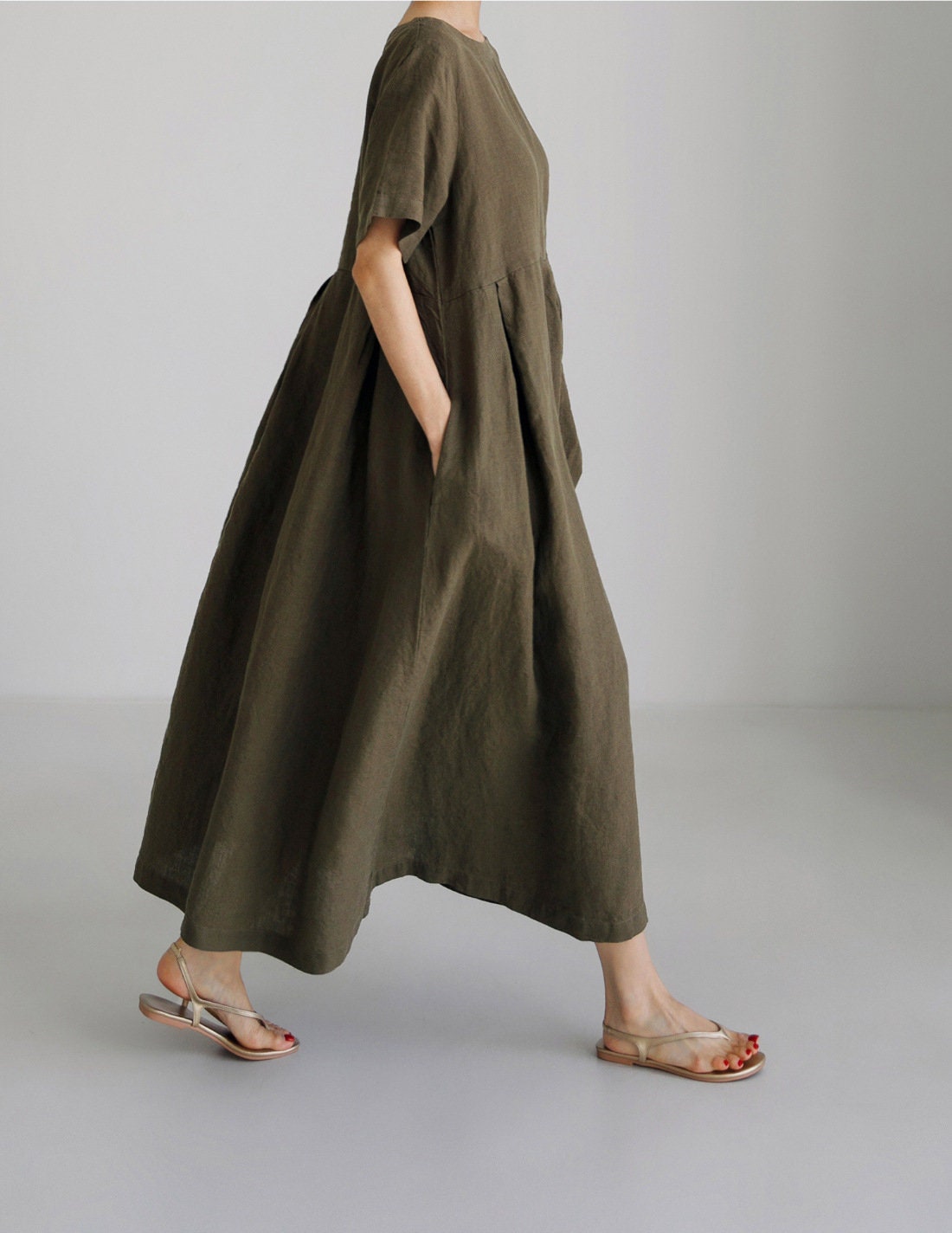 Women's Loose Dress , Loose Linen and Cloth Pullover , Casual High ...