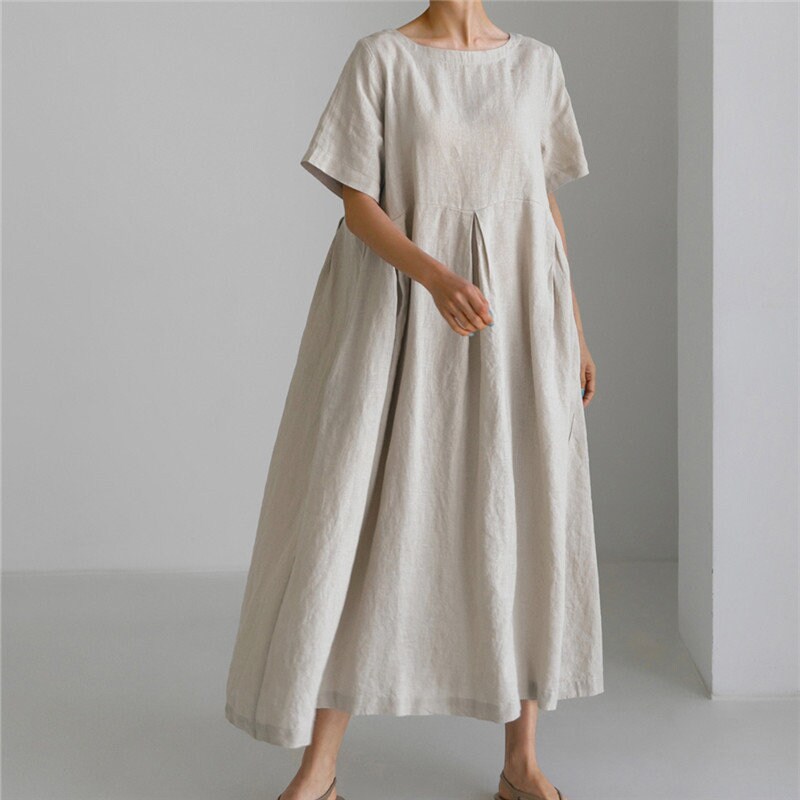 Women's Loose Dress , Loose Linen and Cloth Pullover , Casual High ...