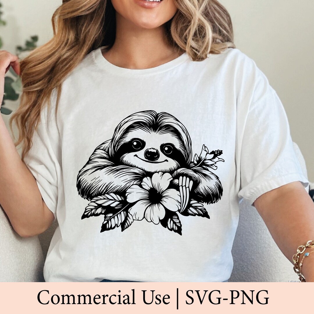Sloth Face Design Svg, Floral Sloth Svg, Sloth Svg, Sloth Png, Cute ...