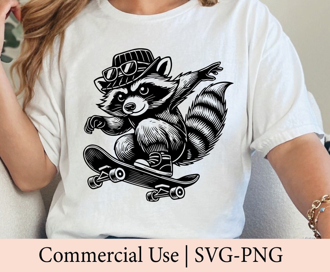 Raccoon Skateboard Svg, Raccoon Png, Cute Raccoon Skateboard Png, Funny ...