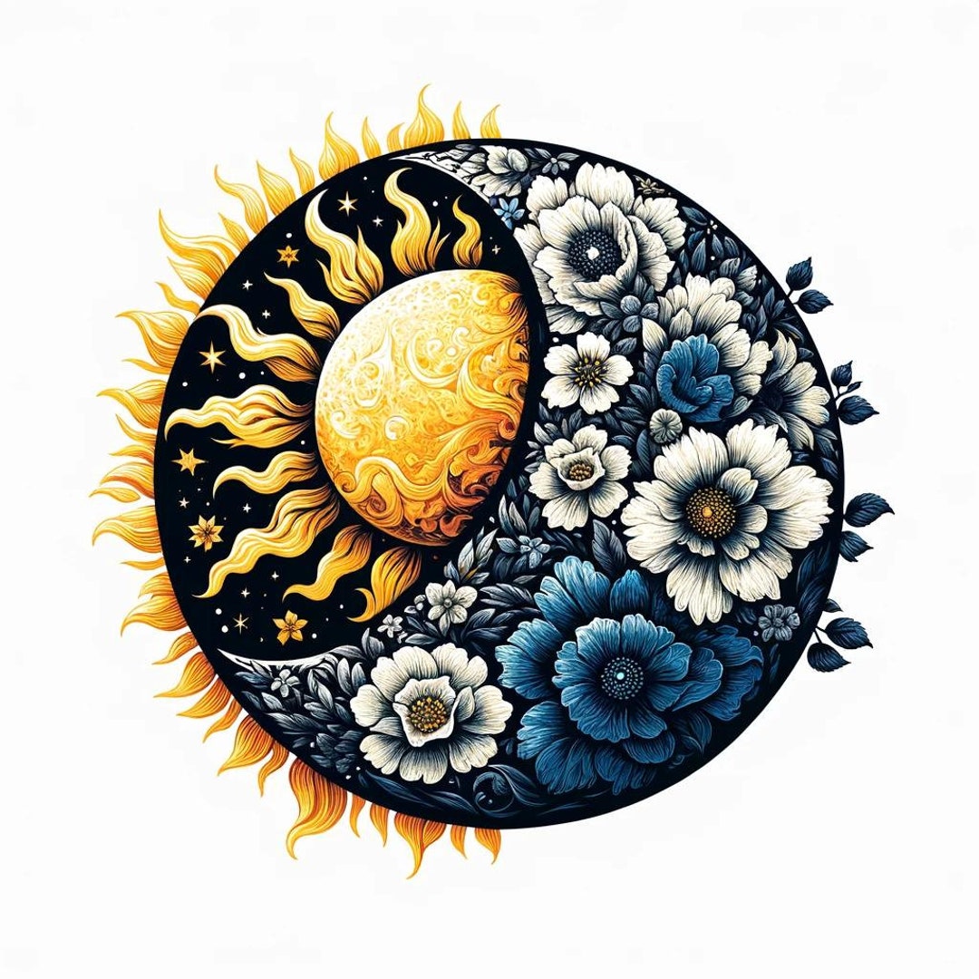 Firey Sun & Blue Floral Moon Design - Etsy