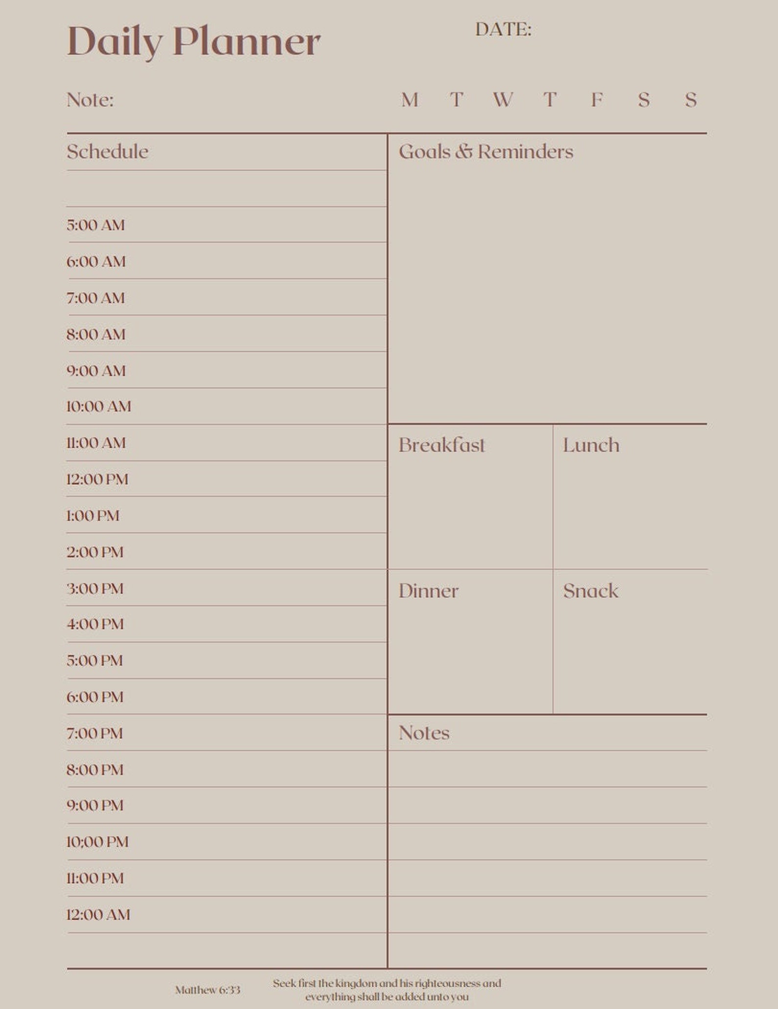 Daily Planner Printable, Daily Schedule, Instant Download, Daily To-do ...