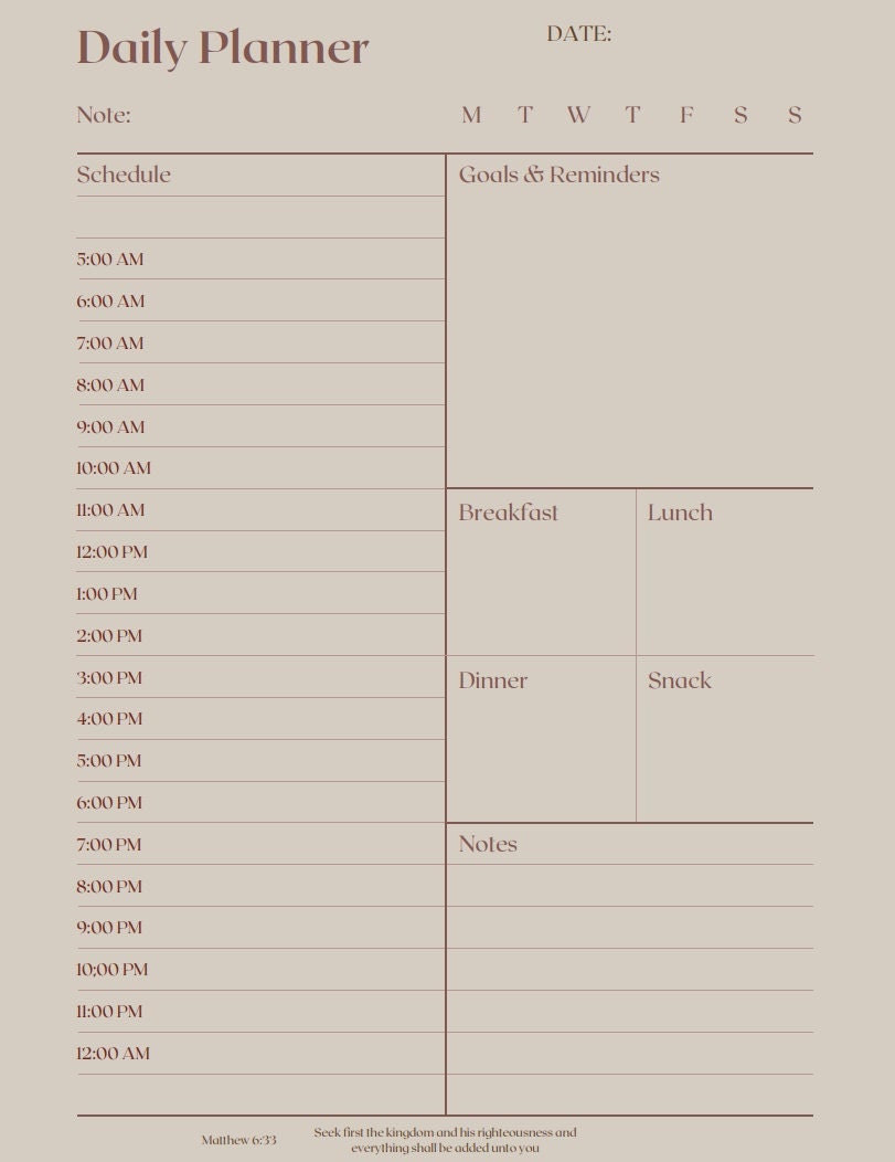 Daily Planner Printable, Daily Schedule, Instant Download, Daily To-do ...