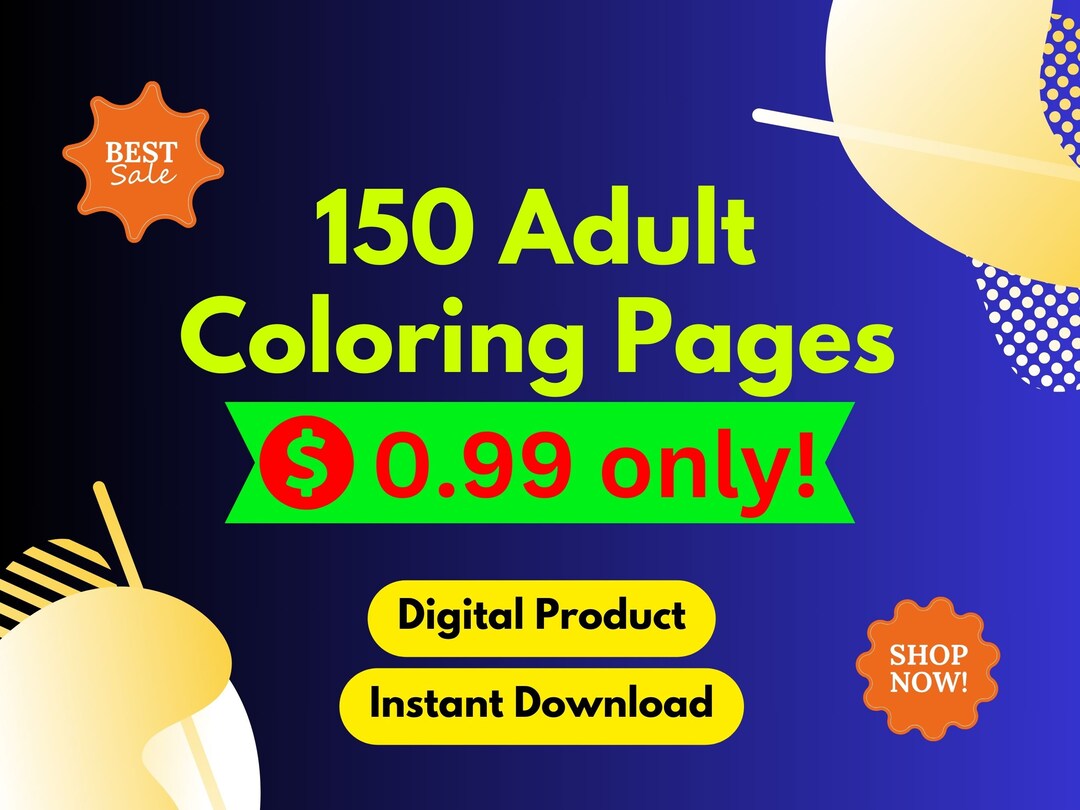 Printable 150 Digital Coloring Pages for Adults Digital Adult Coloring ...