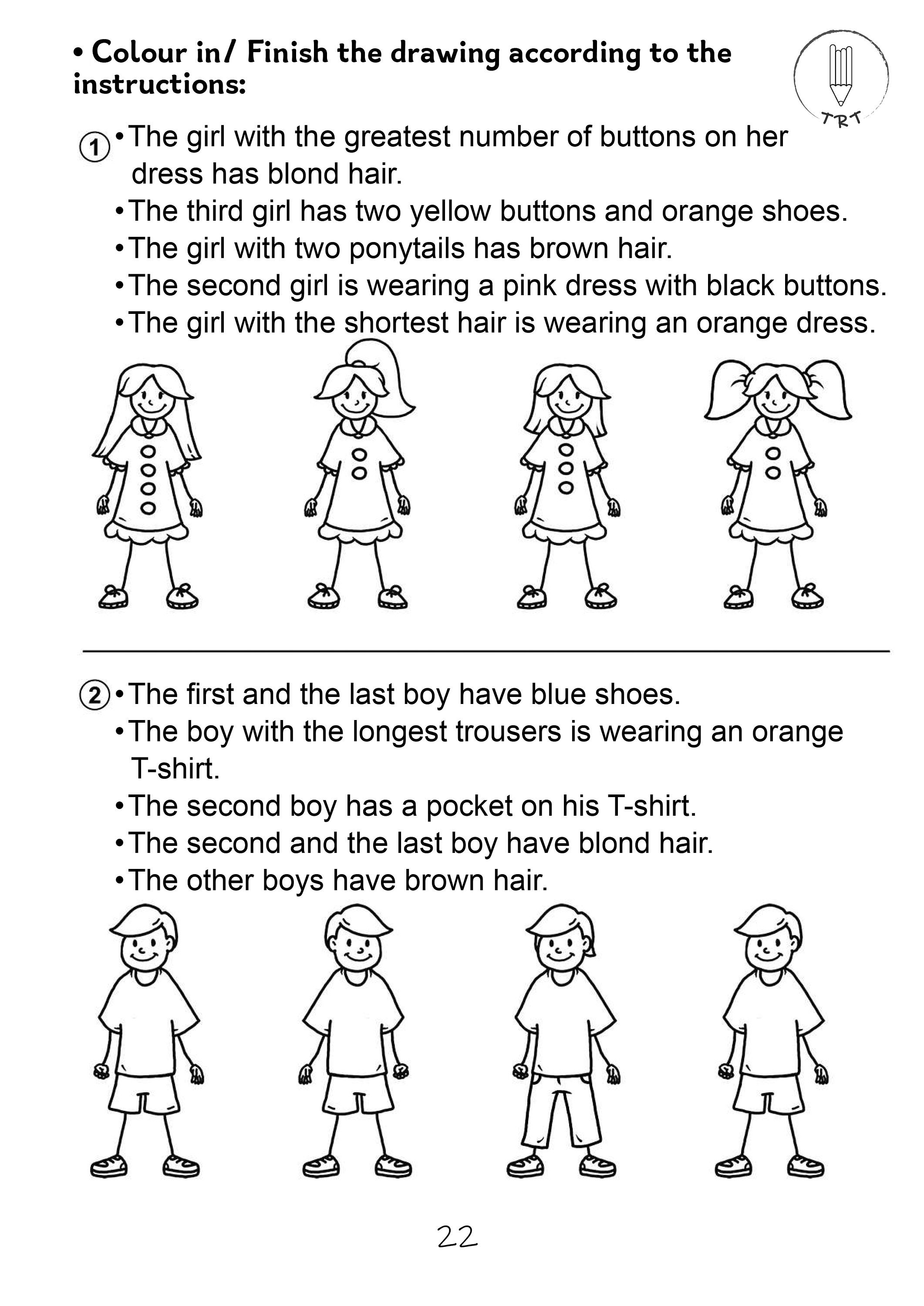 Workbook for Kids, Colouring, Understanding and Following Instructions ...