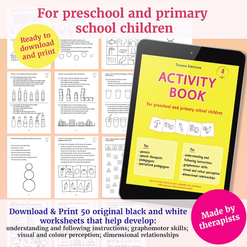 Workbook for Kids, Colouring, Understanding and Following Instructions ...