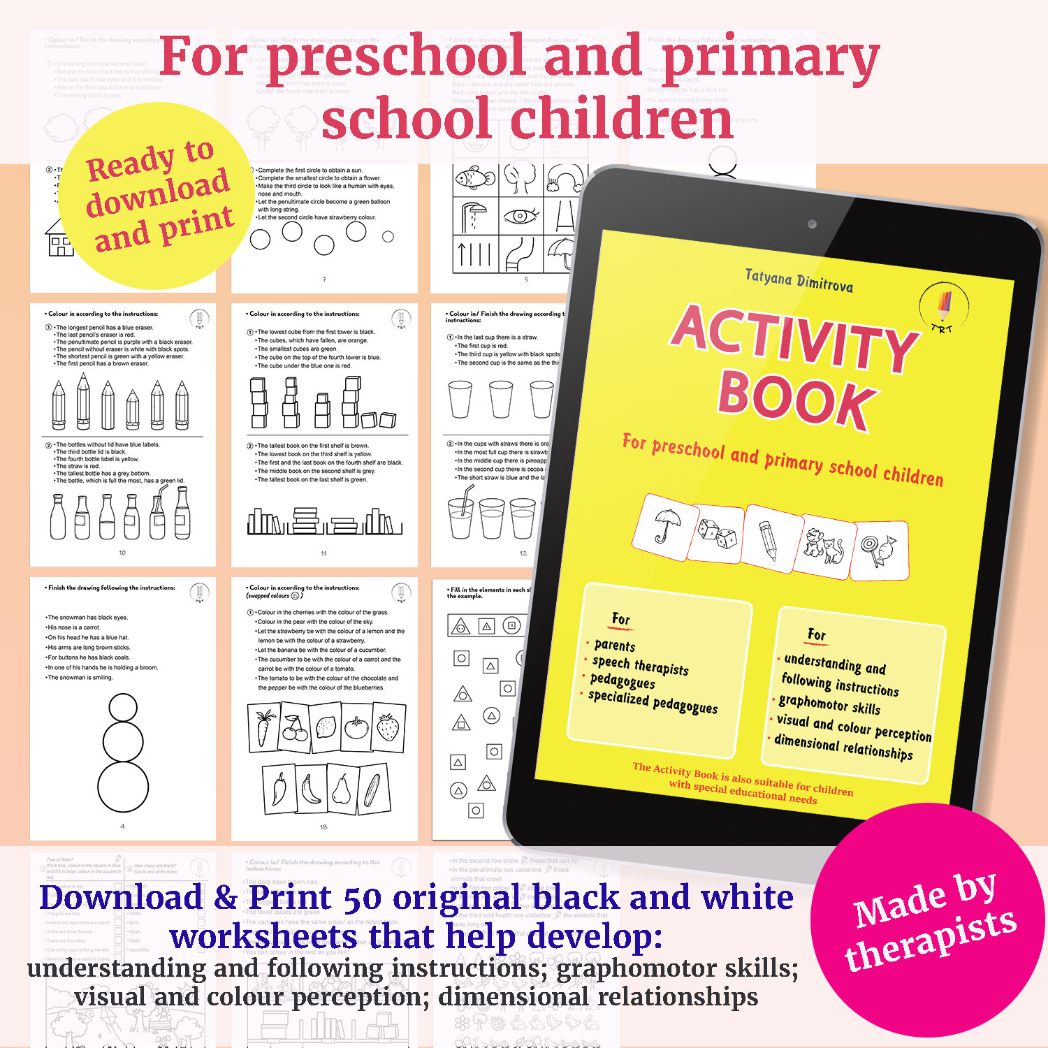 Workbook for Kids, Colouring, Understanding and Following Instructions ...