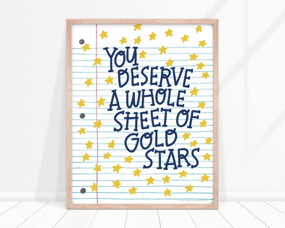 Teacher gift Gold Stars wall art grad gift notebook paper | Etsy