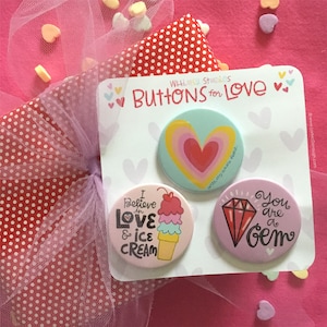 Pinback Buttons for LOVE, Valentines Buttons, Valentines Gift ...