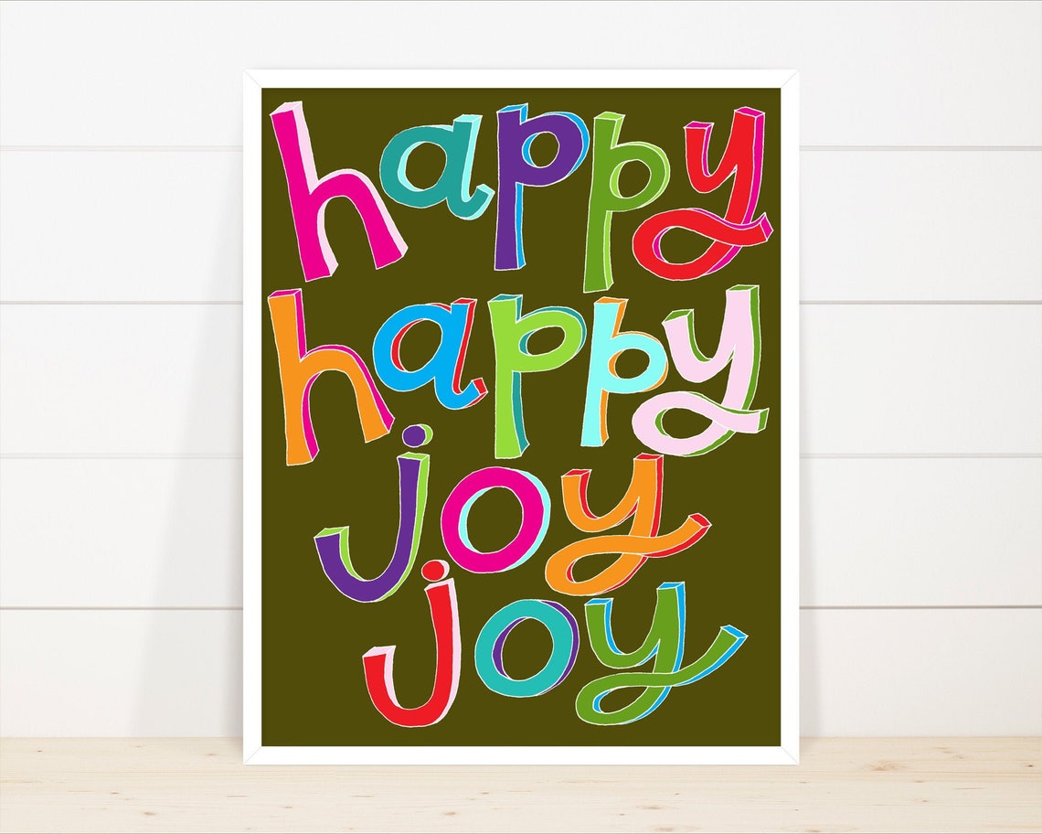 Happy Happy Joy Joy wall art happiness hand lettered office | Etsy