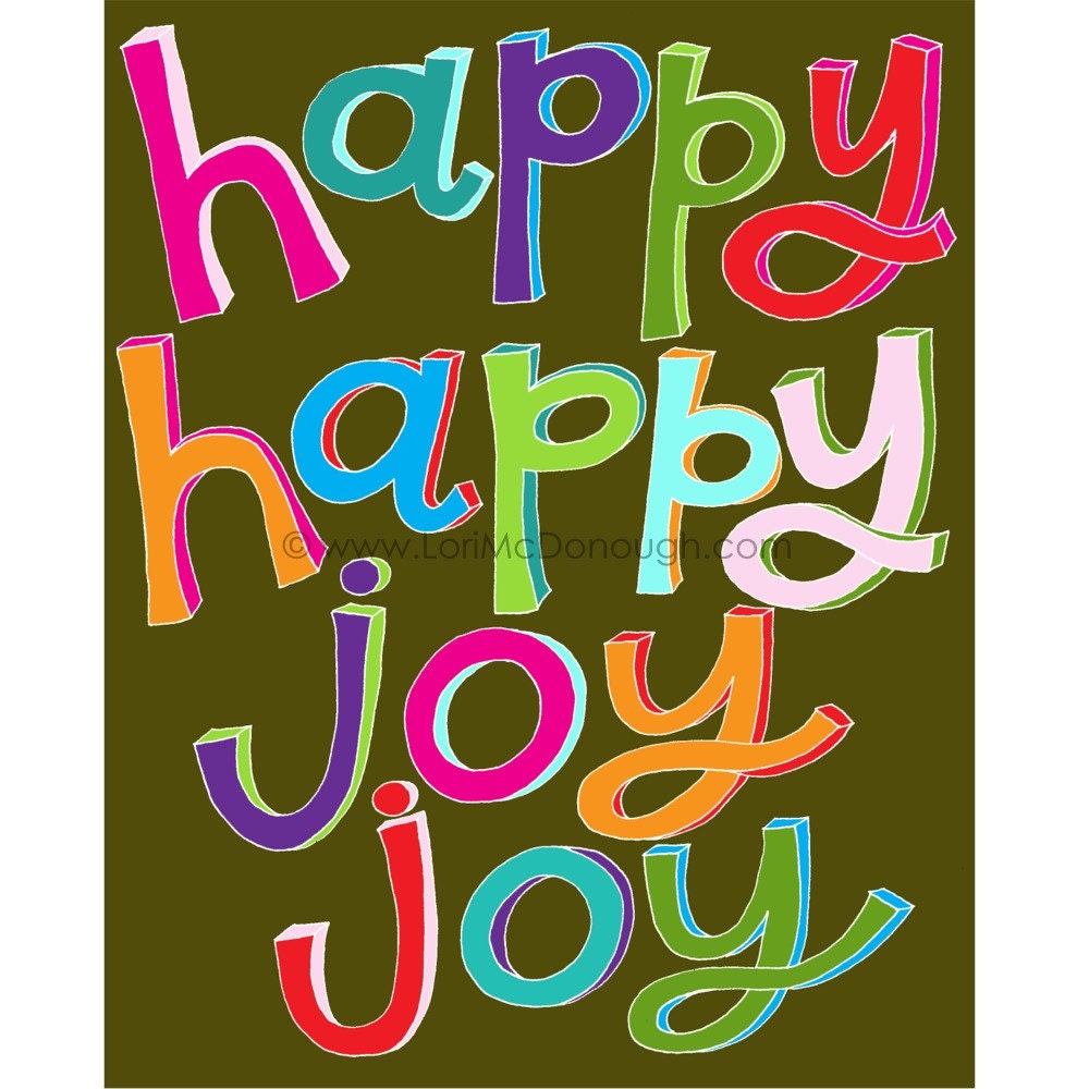 Happy Happy Joy Joy wall art happiness hand lettered office | Etsy