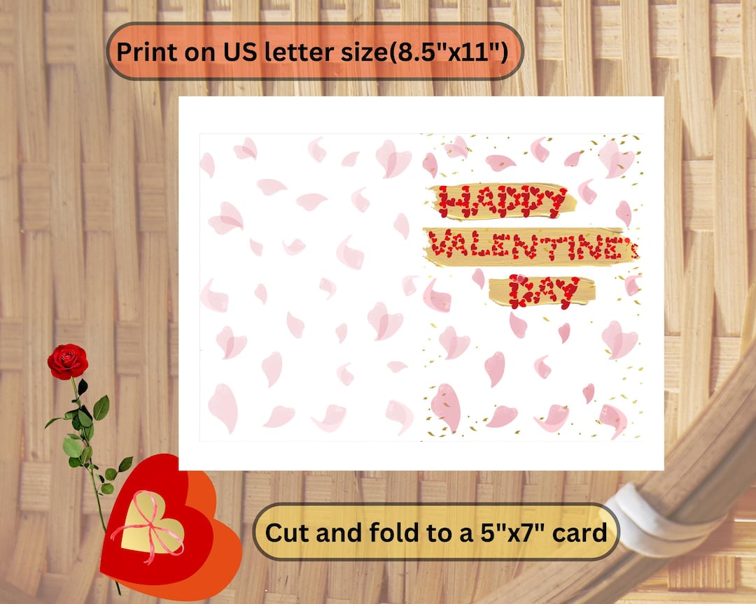 Printable Valentine's Day Card Digital Download Romantic & Cute Love ...