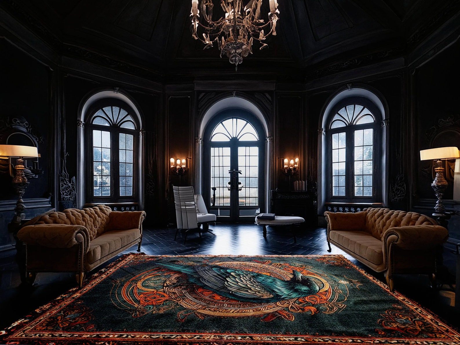 Raven Rug Goth Room Decor, Vintage Raven Rug in Clasical Ornaments ...