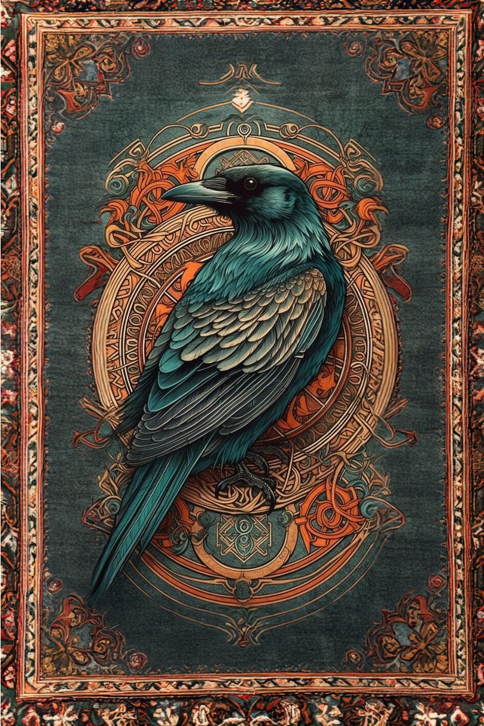 Raven Rug Goth Room Decor, Vintage Raven Rug in Clasical Ornaments ...