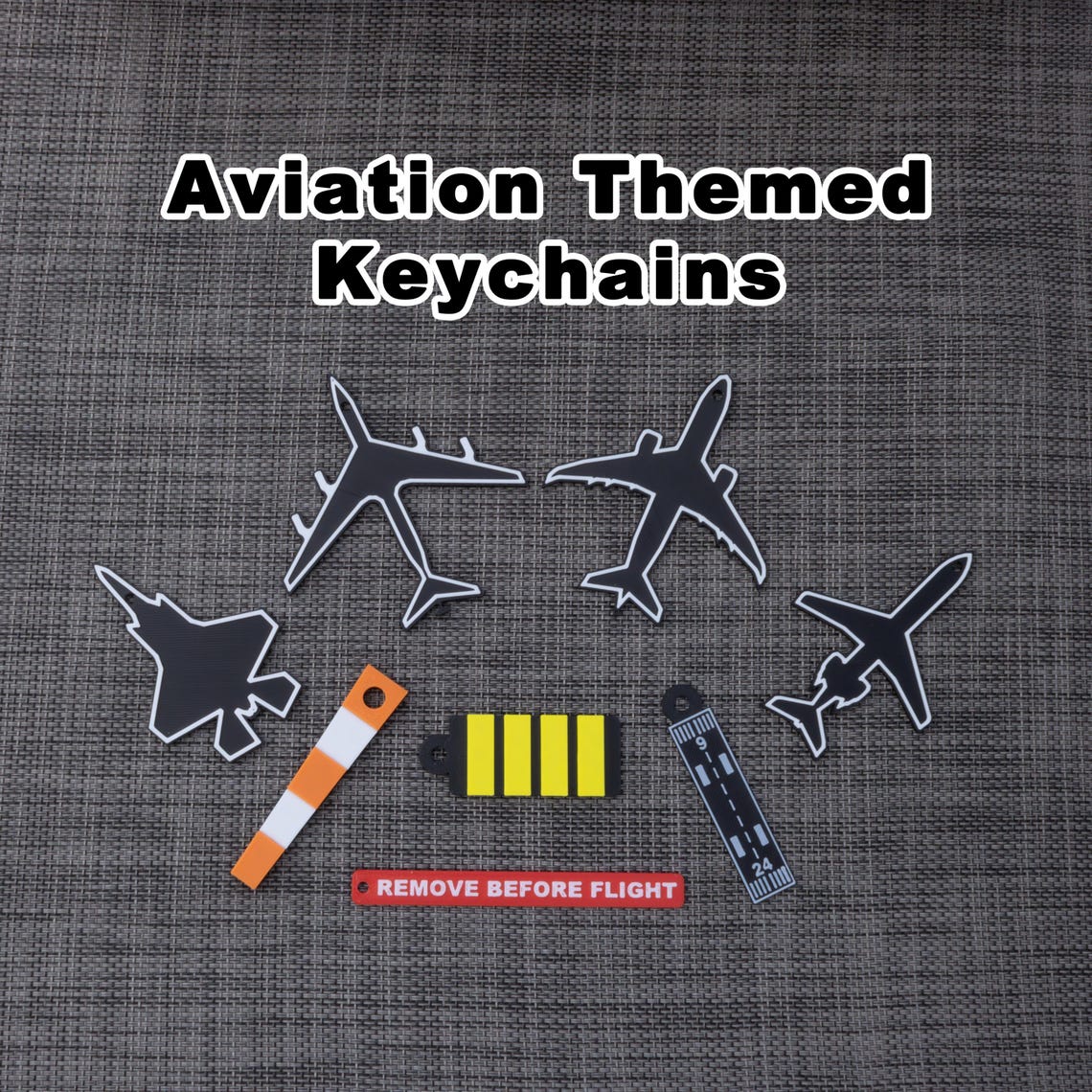 Aviation Keychain Set – Airliner, Jet, Fighter, Runway, Windsock ...
