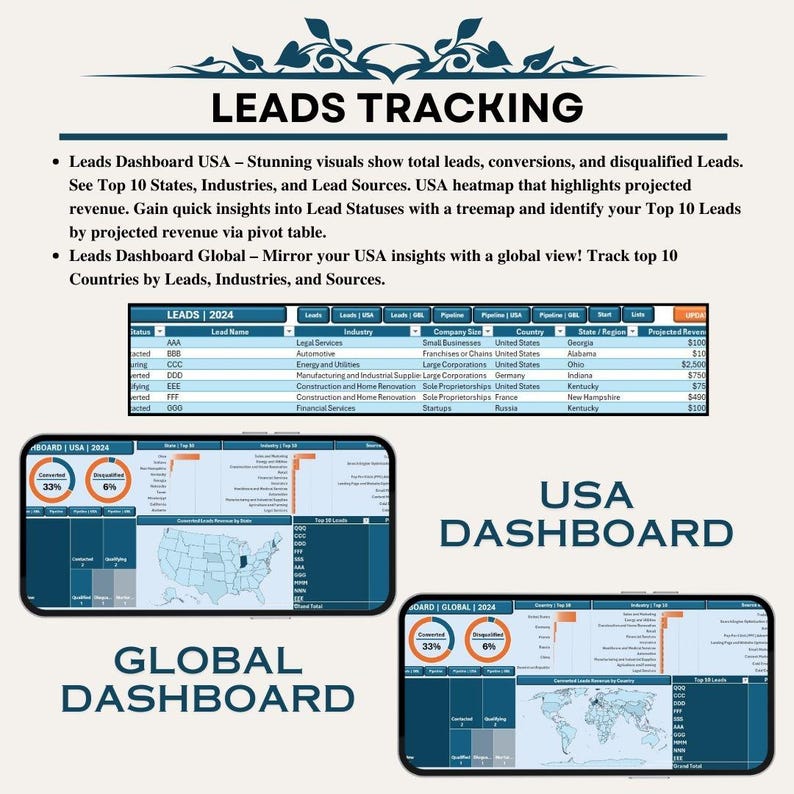 Sales Pipeline Tracker | Excel Lead & Deal Tracking Tool - Etsy
