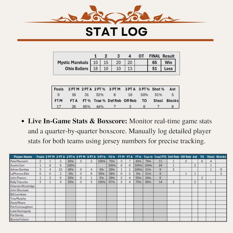 Interactive Basketball Stats Tracker for Excel - the Ultimate Tool for ...